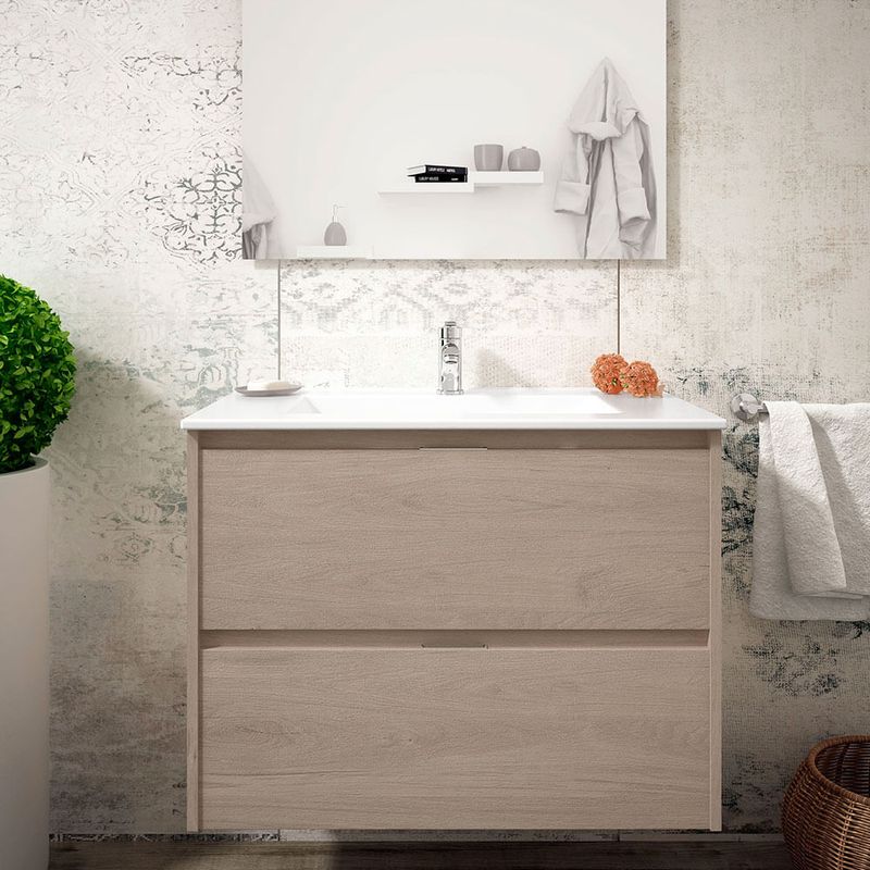 Vanitorio + Lavatorio + Espejo Inca Denver Oak 80cm - Real Plaza