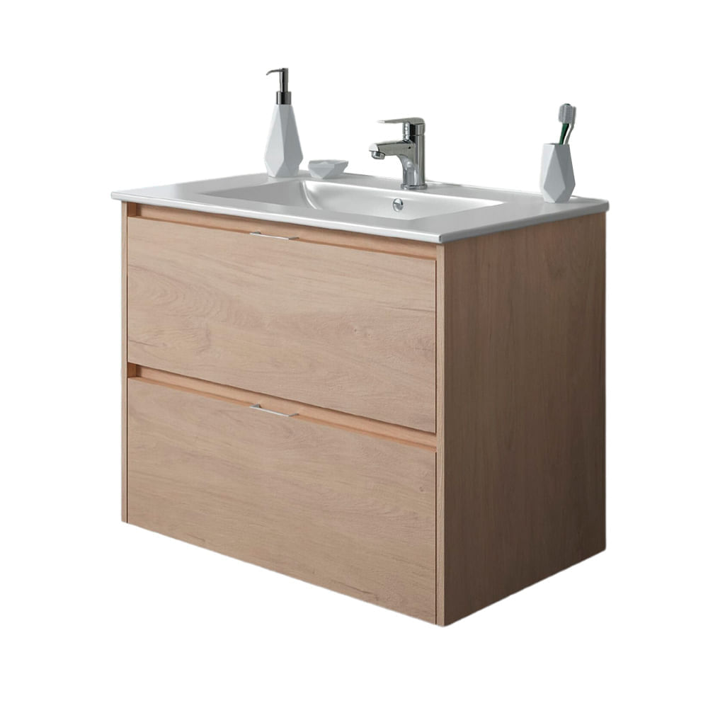 Vanitorio + Lavatorio + Espejo Inca Denver Oak 80cm - Real Plaza