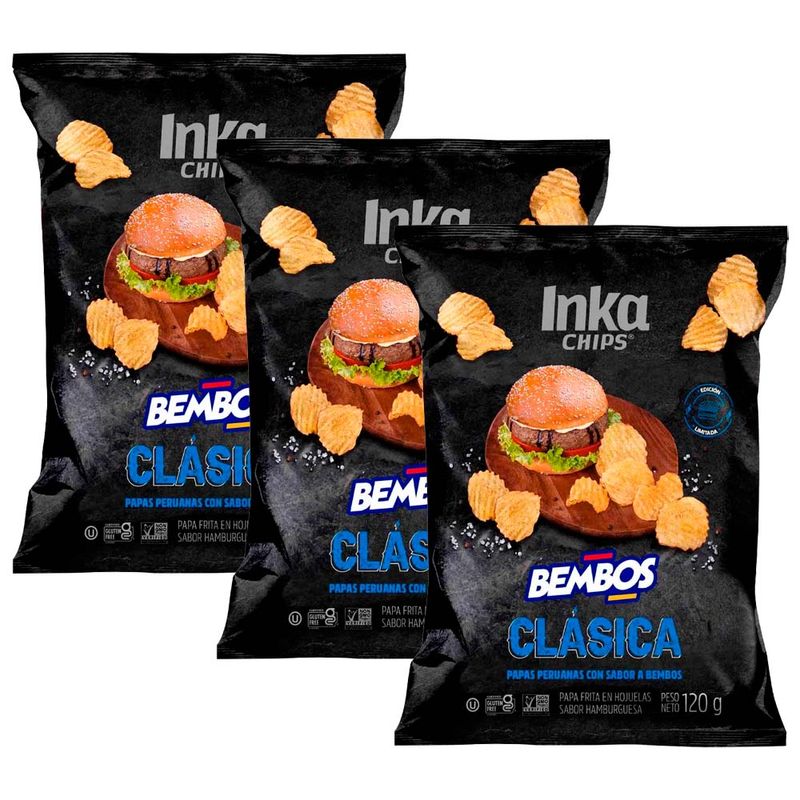 Pack Papas Peruanas INKA CHIPS Bembos Hamburguesa Bolsa 120g x 3un ...