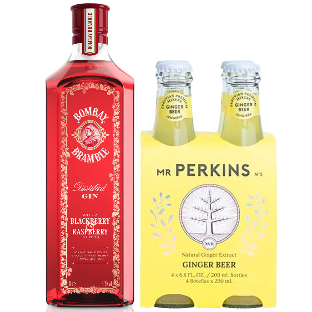 Pack Gin BOMBAY Bramble Botella 700ml + Ginger Beer MR PERKINS Botella ...