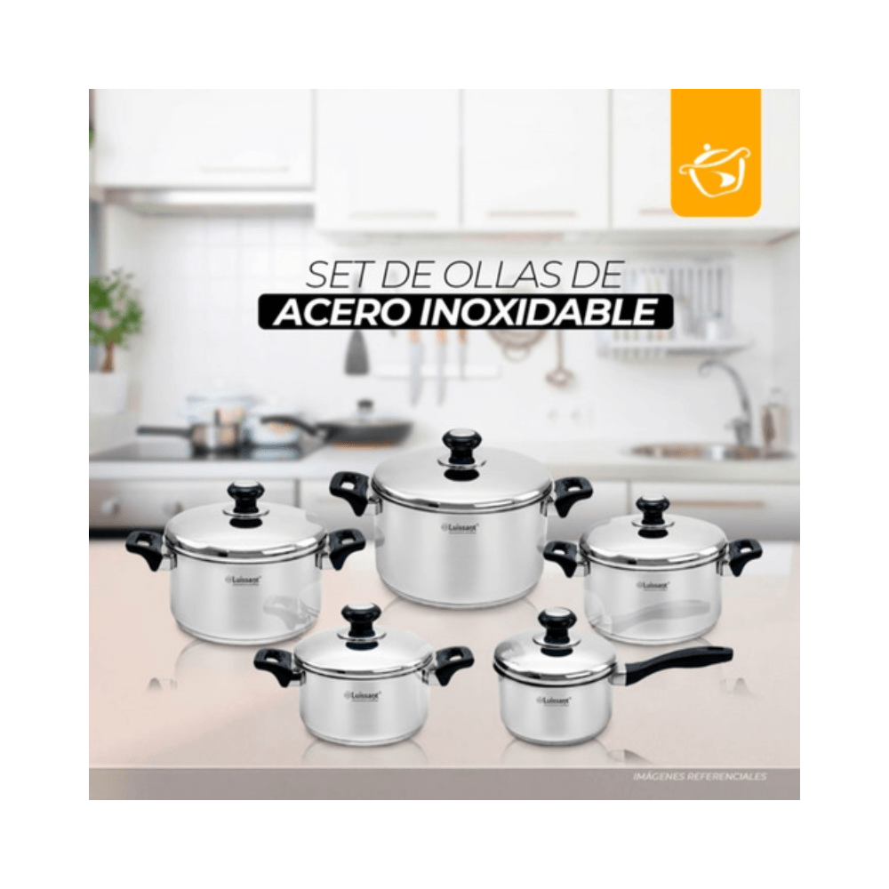 Juego de Ollas de Acero Inoxidable Luissant 10 Piezas C/Tapa de Acero - Real Plaza