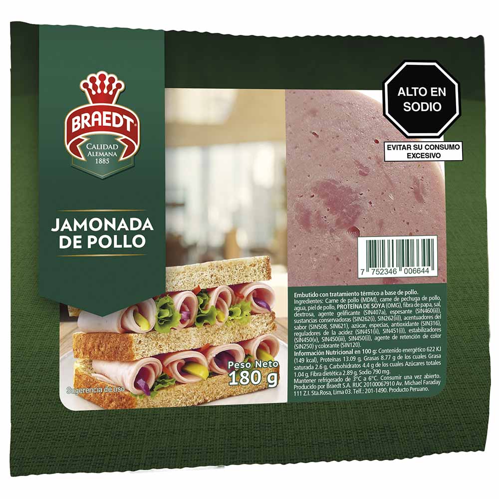 Jamonada de Pollo BRAEDT Paquete 180g - Real Plaza