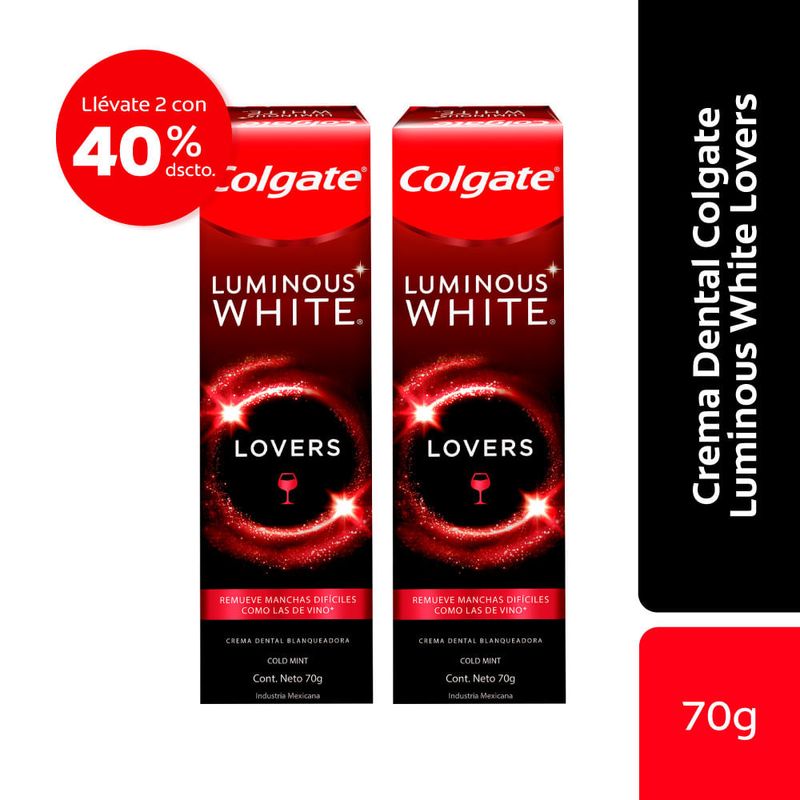 Pack Pasta Dental COLGATE Luminous White Lovers Vino Tubo 70g x 2un ...