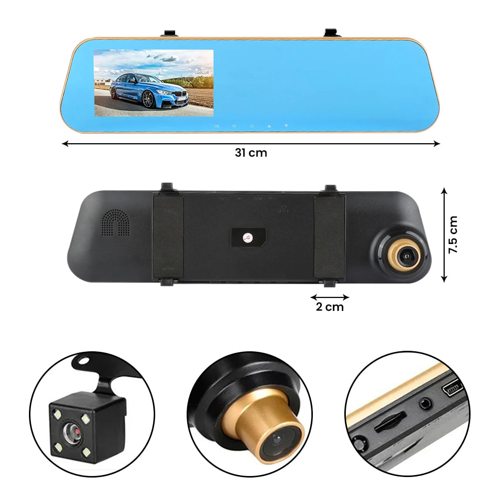 Espejo Retrovisor Para Auto Doble Cámara De Retroceso Visión Nocturna ...