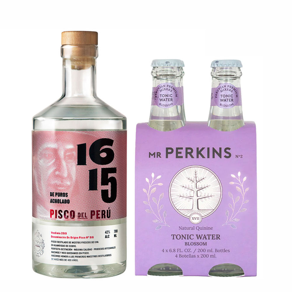 Pack Pisco 1615 de Puros Acholado 700ml + Agua Tónica MR PERKINS ...