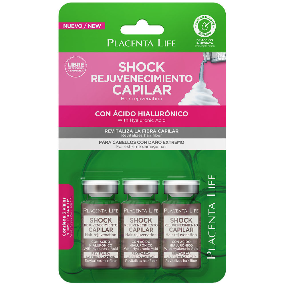Ampolla Rejuvenecimiento Capilar PLACENTA LIFE Frasco 10ml x 3un - Real ...