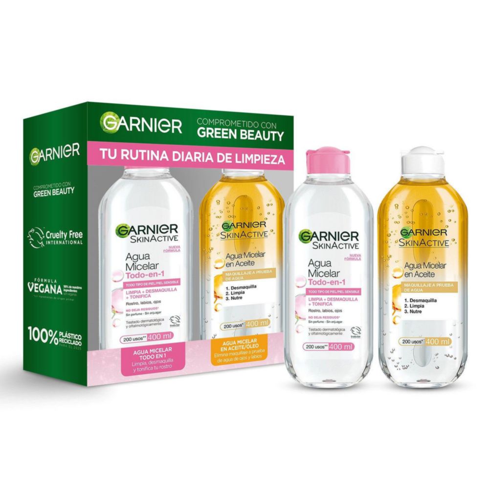 Set Tratamineto Facial Garnier Micelar Rosa 400ml + Bifásica 400ml ...