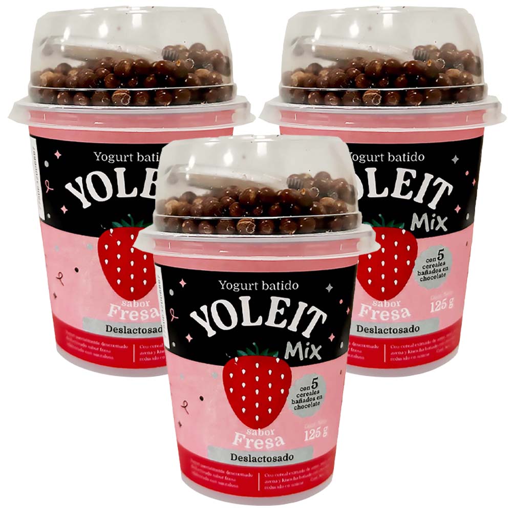 Pack Yogurt YOLEIT Mix Fresa con Cereales de Chocolate Vaso 125g x 3un ...