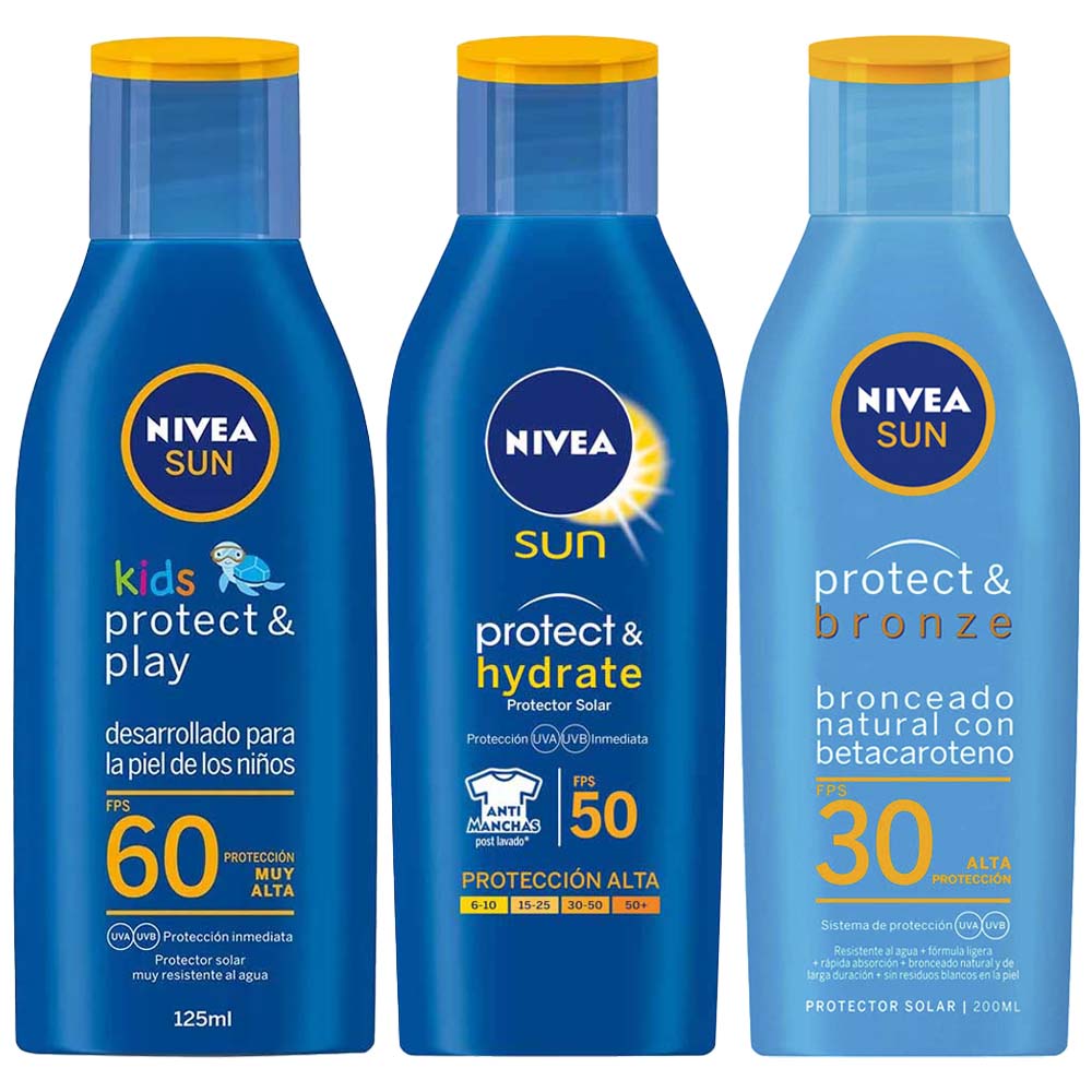 Pack NIVEA SUN Bloqueador Sun Kids FPS60 125ml + Bloqueador SPF50 125ml ...