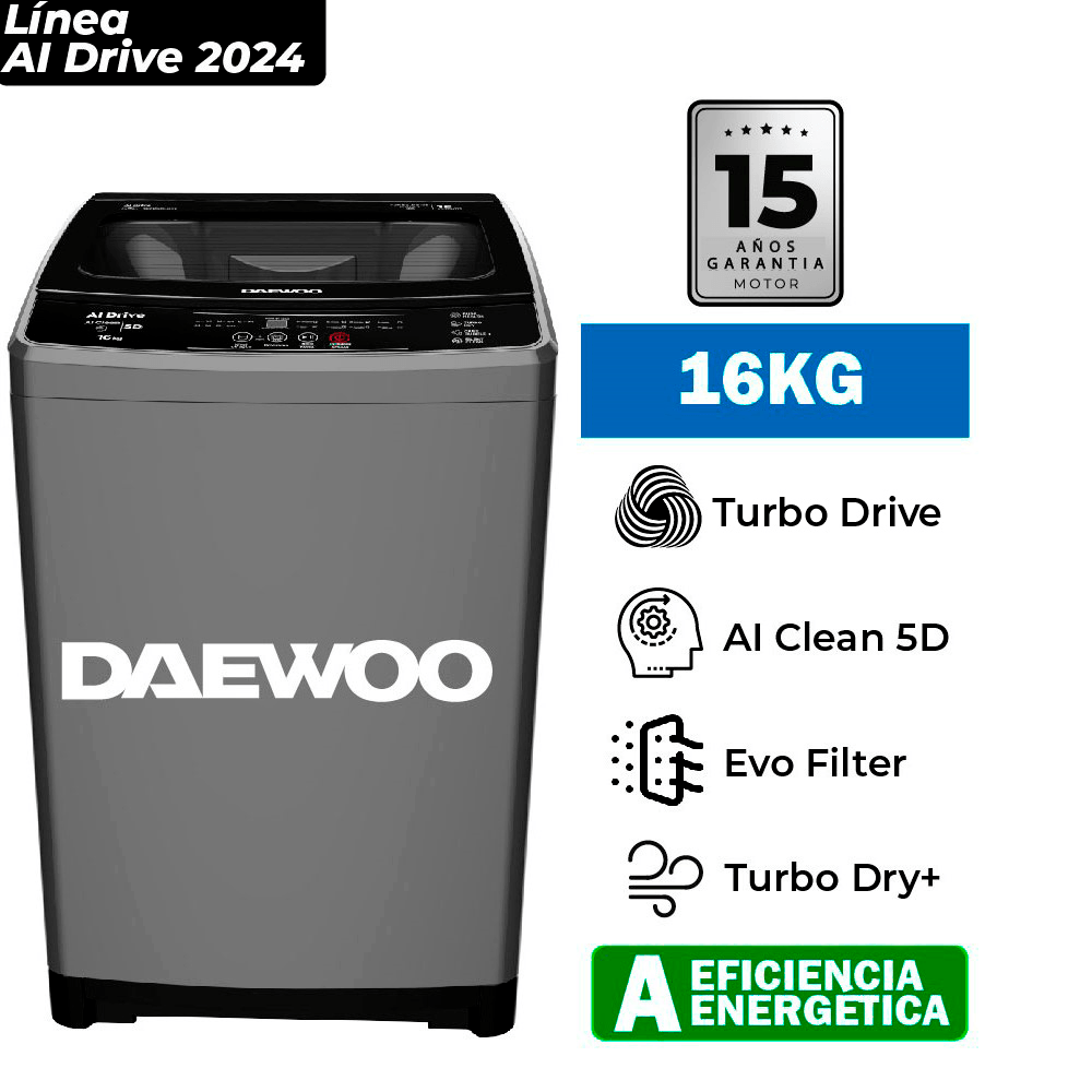 Lavadora Daewoo AI Drive 16 kg - Lavado Inteligente - Real Plaza
