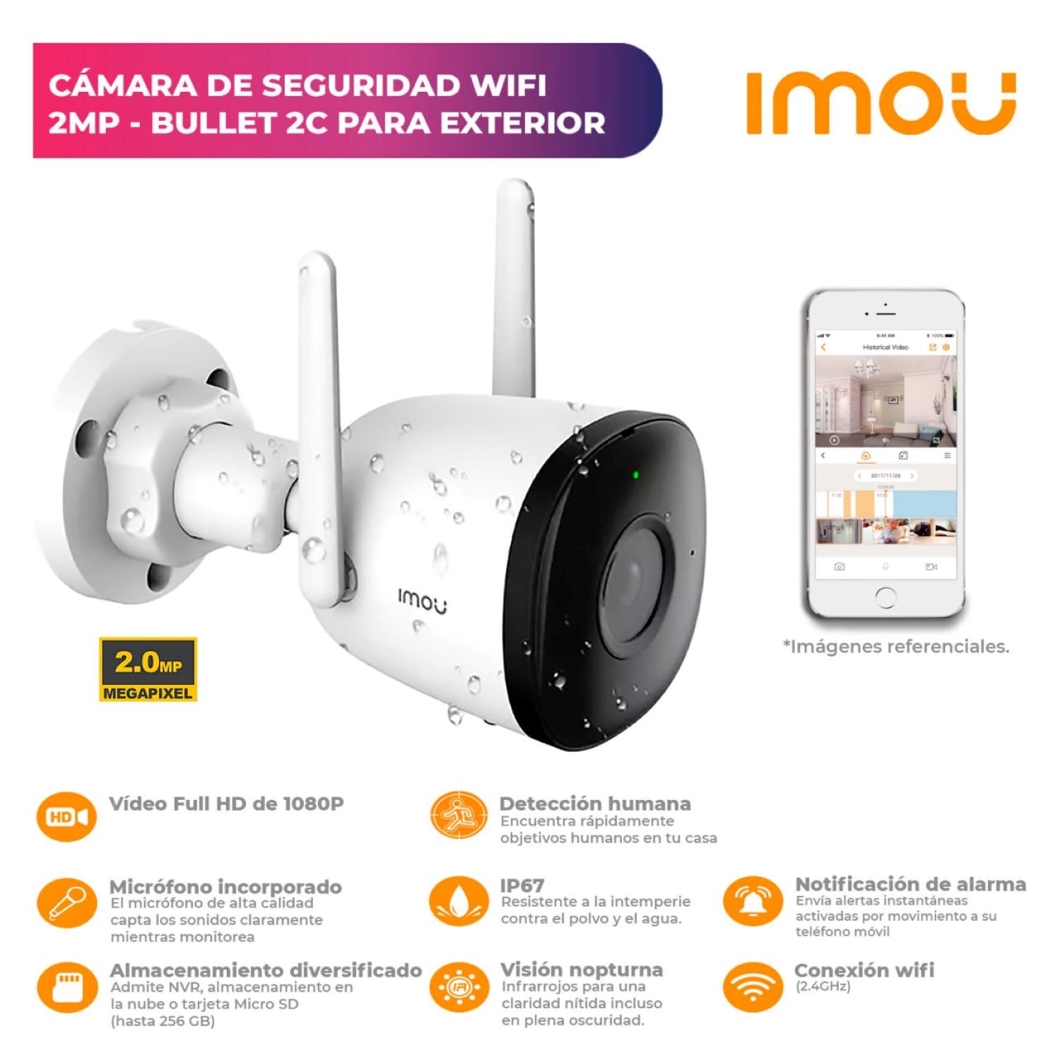 Cámara de Seguridad IMOU BULLET 2C WIFI 2MP para Exterior - Real Plaza