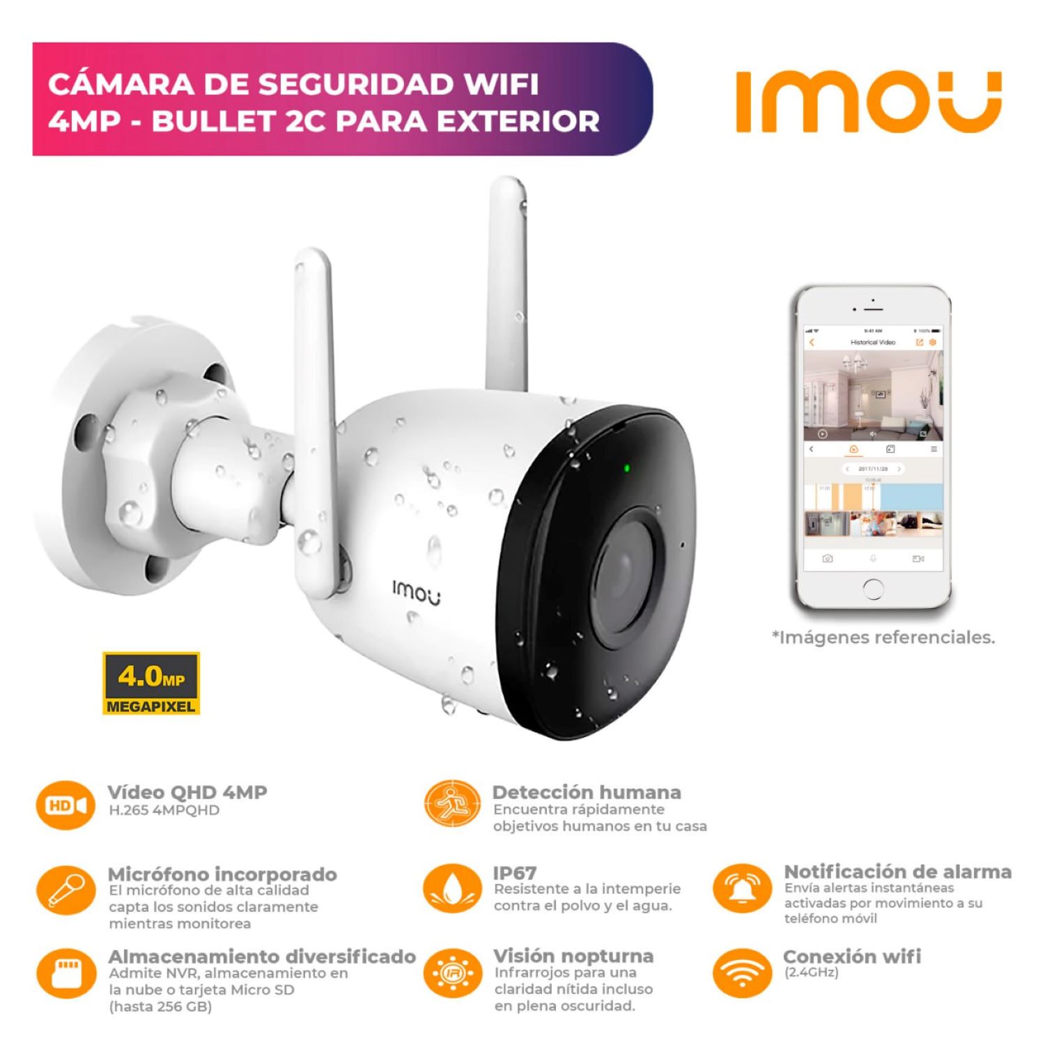 Cámara de Seguridad IMOU BULLET 2C WIFI 4MP para Exterior - Real Plaza