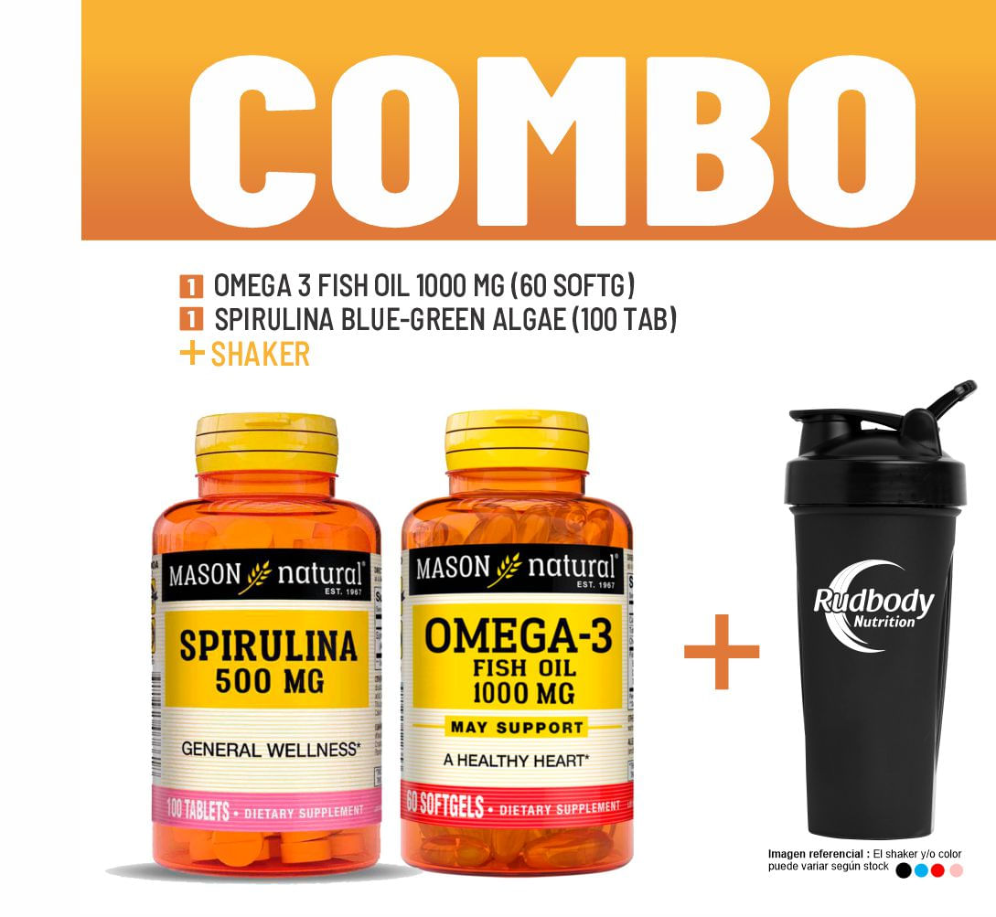 Combo Vitaminas Mason - Omega 3 Fish Oil 1000 Mg (60 Softg) + Spirulina ...