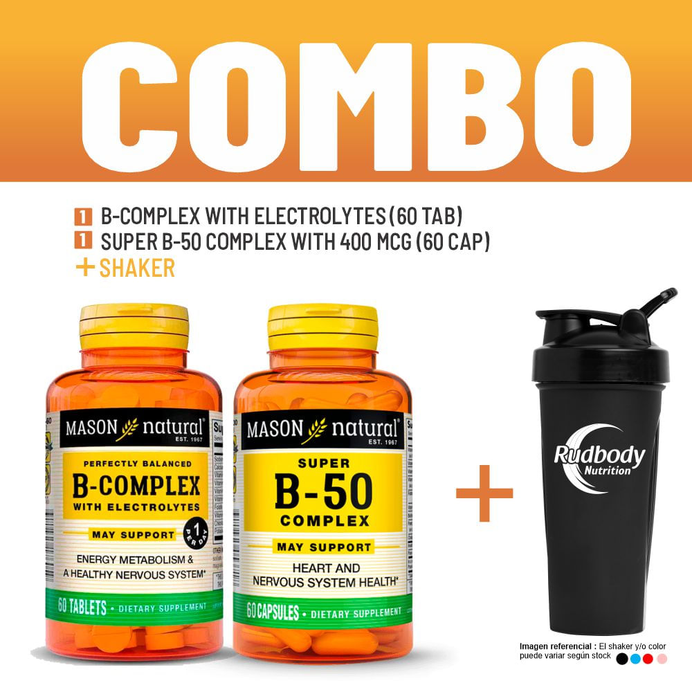 Combo Vitaminas Mason Natural- B-Complex With Electrolytes + Super B-50 ...