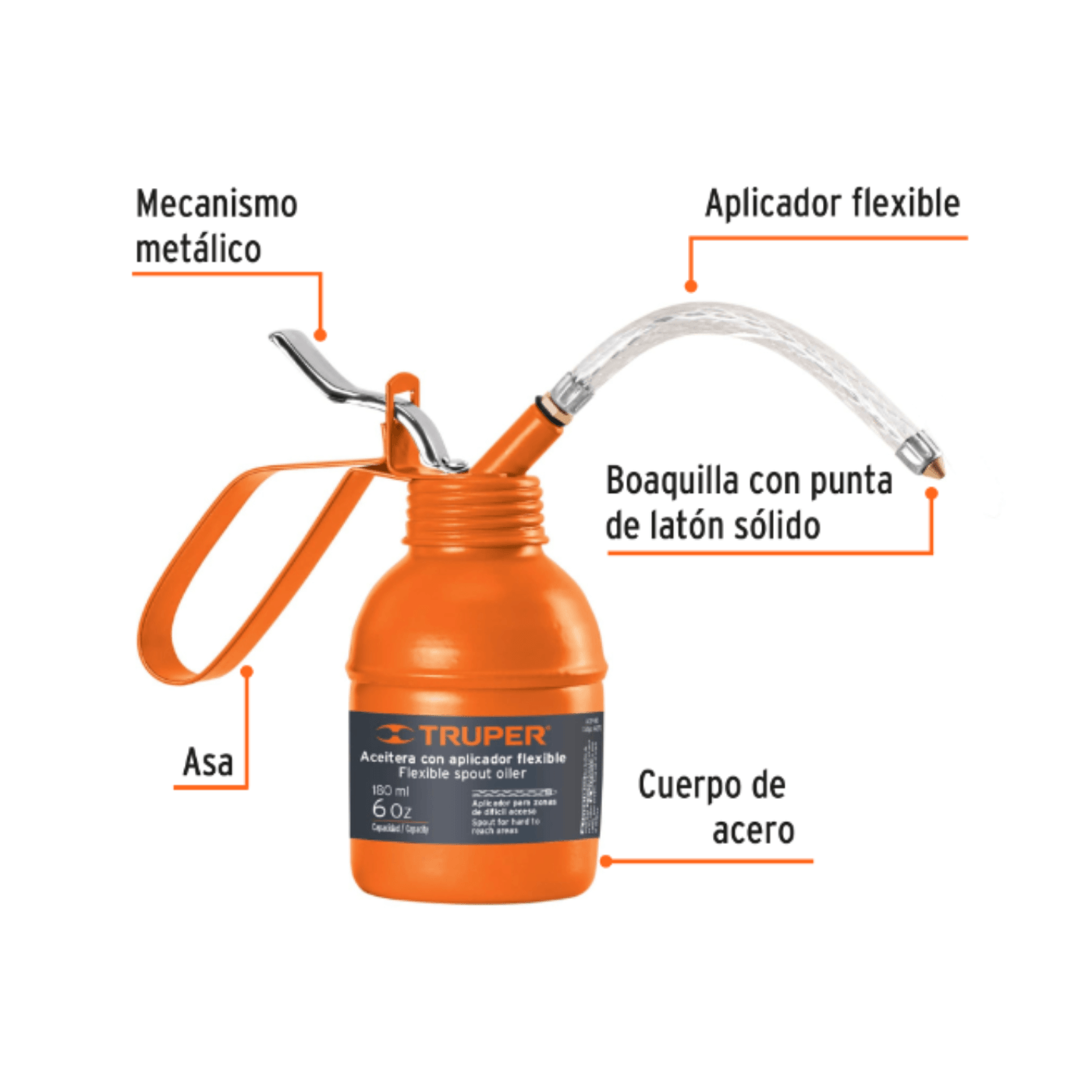 Aceitera de 180 ml con Aplicador Flexible, Truper 14870 - Real Plaza