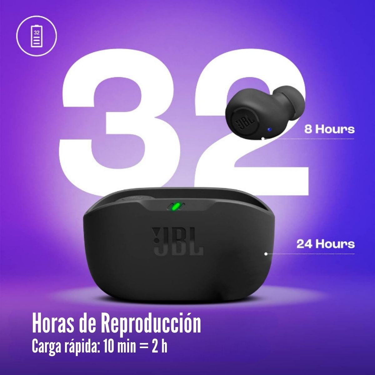 Audífono JBL Wave Buds Perfect Fit Bluetooth IP54 Negro - Real Plaza