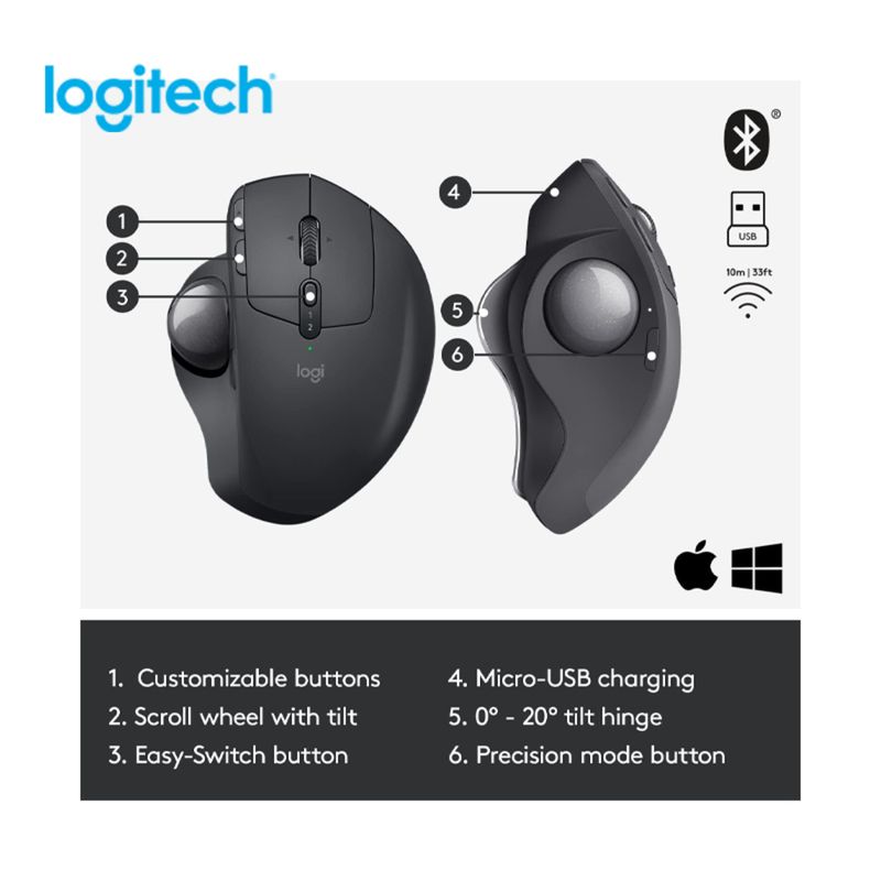 Mouse Logitech Mx Ergo Wireless Trackball Black - Real Plaza