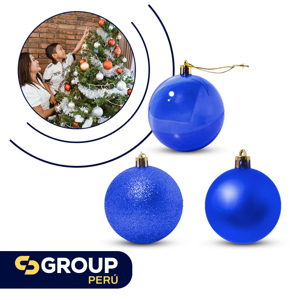 Tubo de 12 esferas navideñas 6 CM Azul - Real Plaza