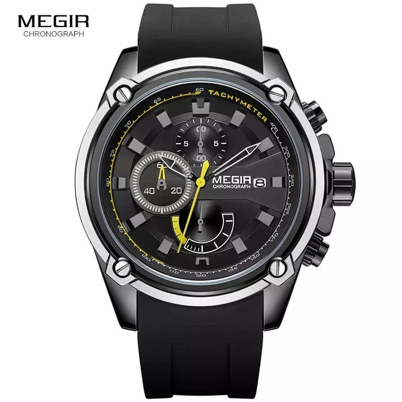 Reloj Megir Acero Plateado Negro y Silicona Negro MEG-10 - Real Plaza
