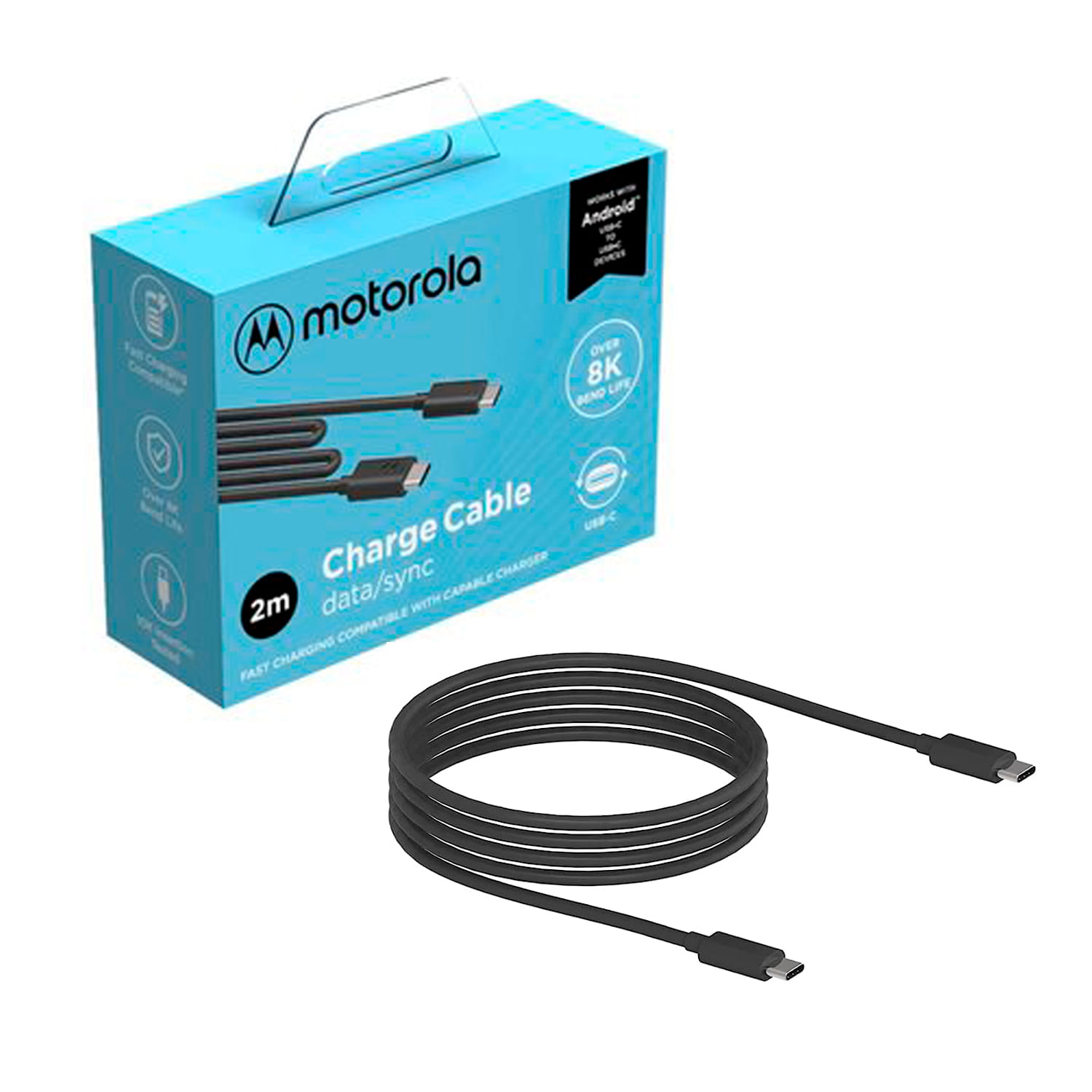 Cable Motorola de Carga y Datos USB-C a USB-C 2m Negro - Real Plaza
