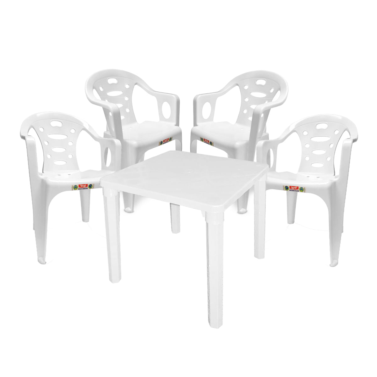 Mesa De Plástico Mas 4 Sillas Con Brazos Terraza Cocina Blanco - Real Plaza