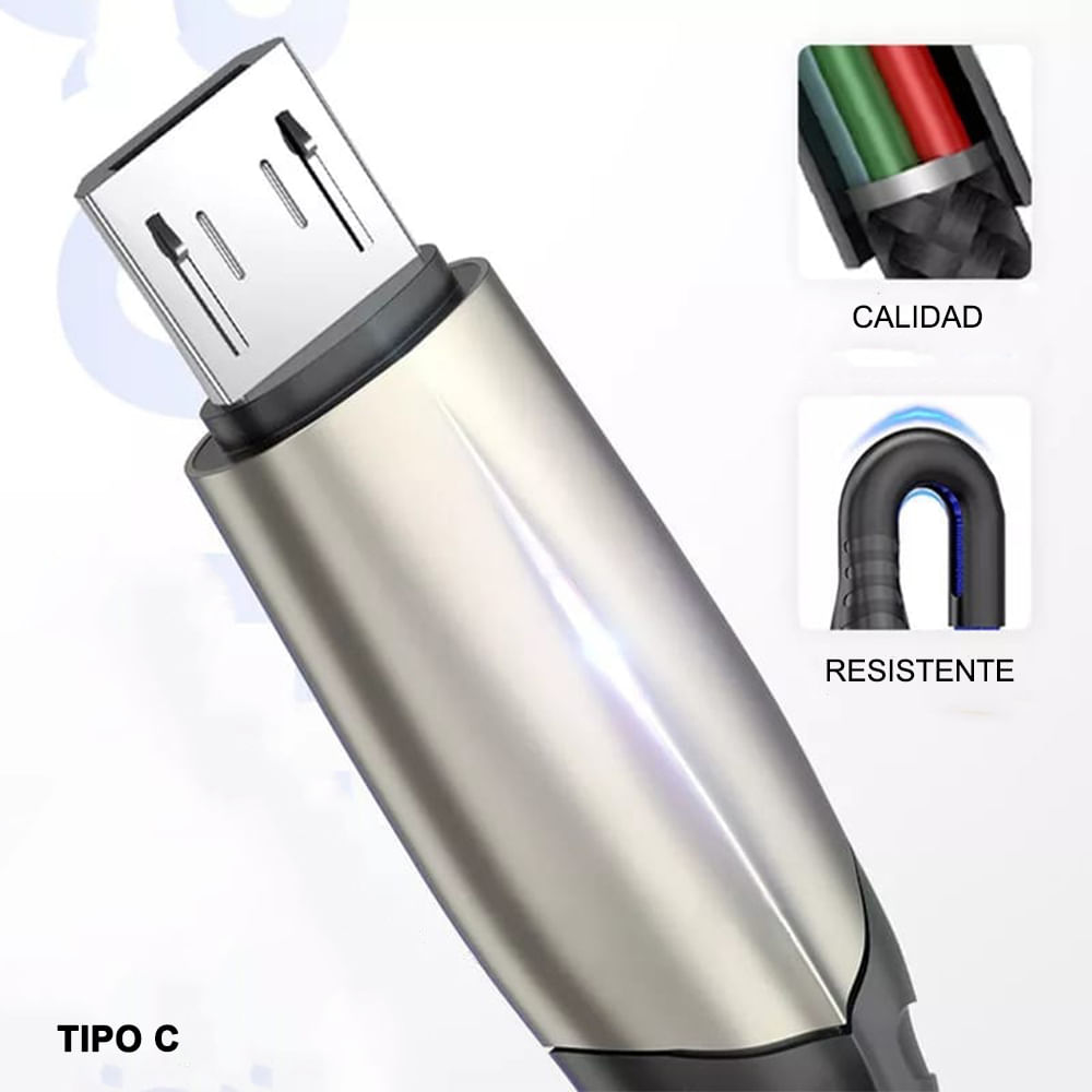 Cable reforzado tipo-C a USB 1 metro negro APC230016 - Real Plaza