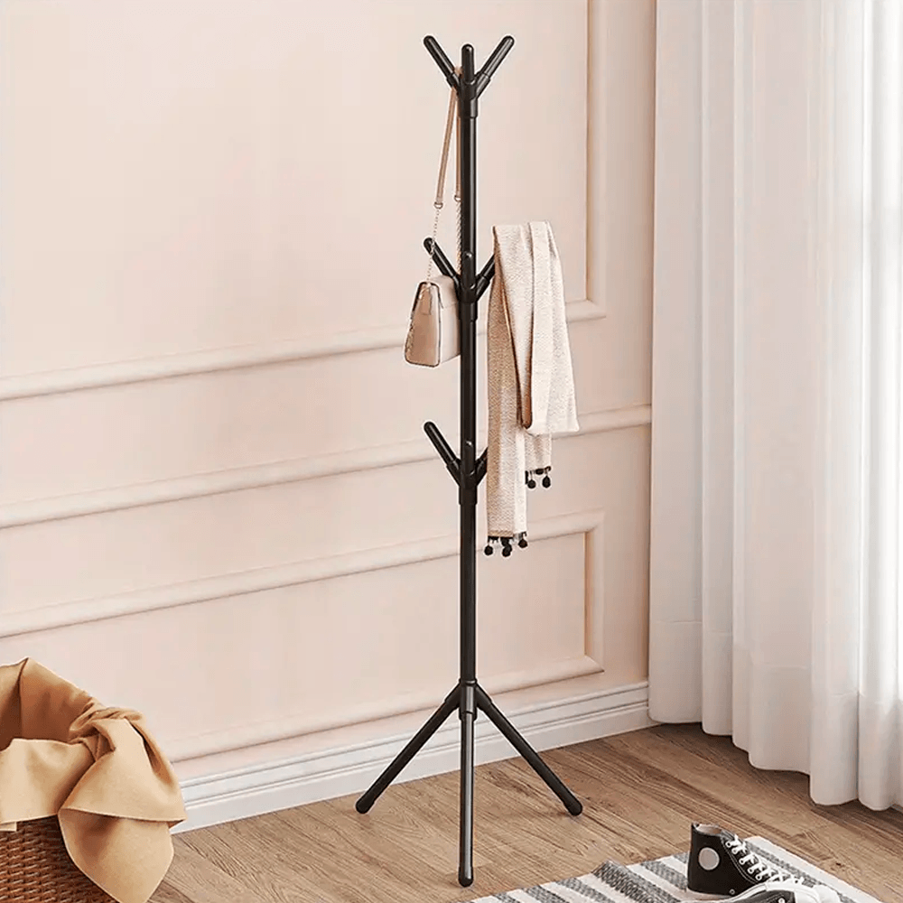Perchero de Pie de Metal Colgador de Entrada Percha Recta Negro - Real ...