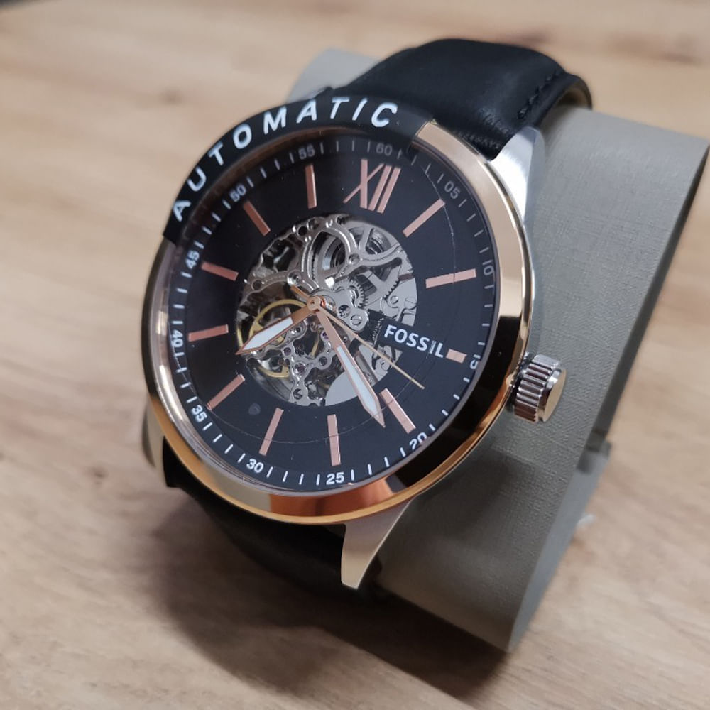 Reloj Fossil Flynn BQ2383 Automático Para Hombre Correa de Cuero Negro ...