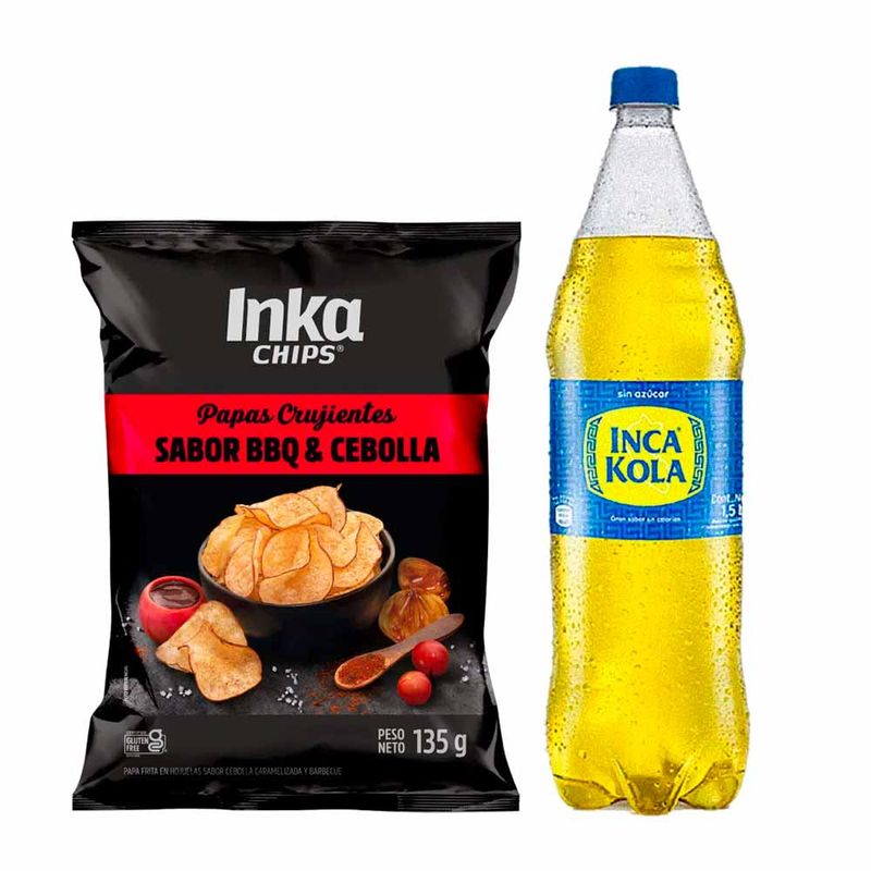 Pack Papas INKA CHIPS BBQ & Cebolla Bolsa 135g + Gaseosa INCA KOLA Sin ...
