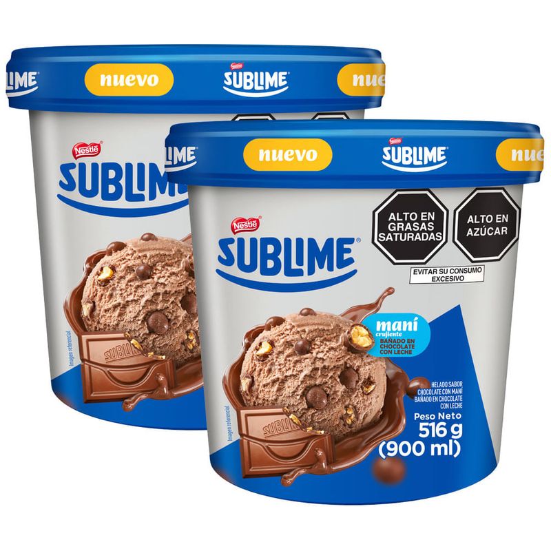 Pack Helado con Trozos de Maní SUBLIME Pote 900ml x 2un - Real Plaza