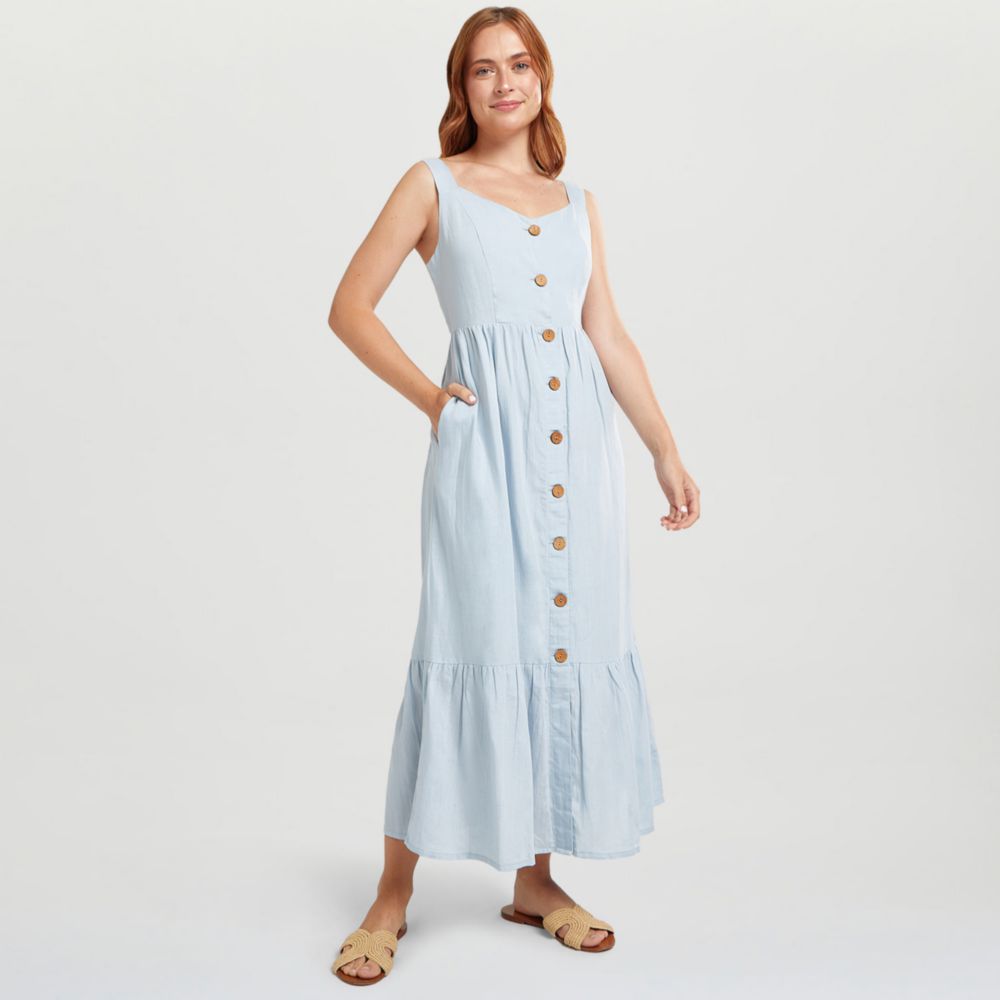 Vestido Largo Amc Mujer Madera Celeste M - Real Plaza