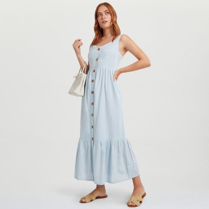 Vestido Largo Amc Mujer Madera Celeste M - Real Plaza