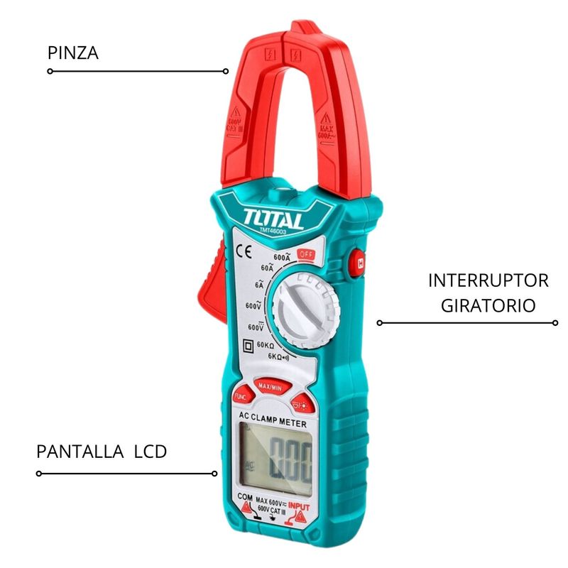 Pinza Amperimétrica AC 600A Digital Total TMT46003 - Real Plaza