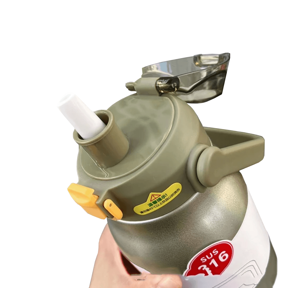 Termo De Acero Inoxidable Con Pajita Portable 1L Negro - Real Plaza