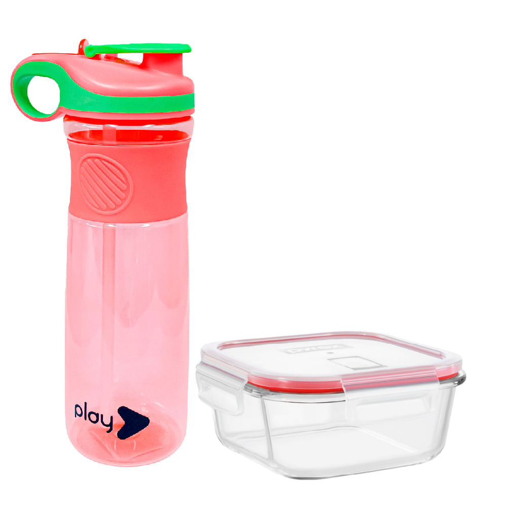 Pack Taper cuadrado Pyrex 800 ml + Tomatodo Scool 950 ml Red - Real Plaza