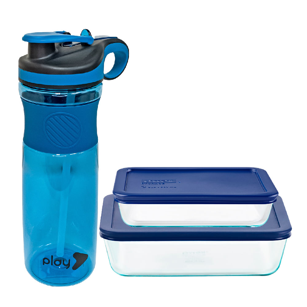 Pack Taper rectangular Pyrex 750ml+Tomatodo Scool 950ml Blue - Real Plaza