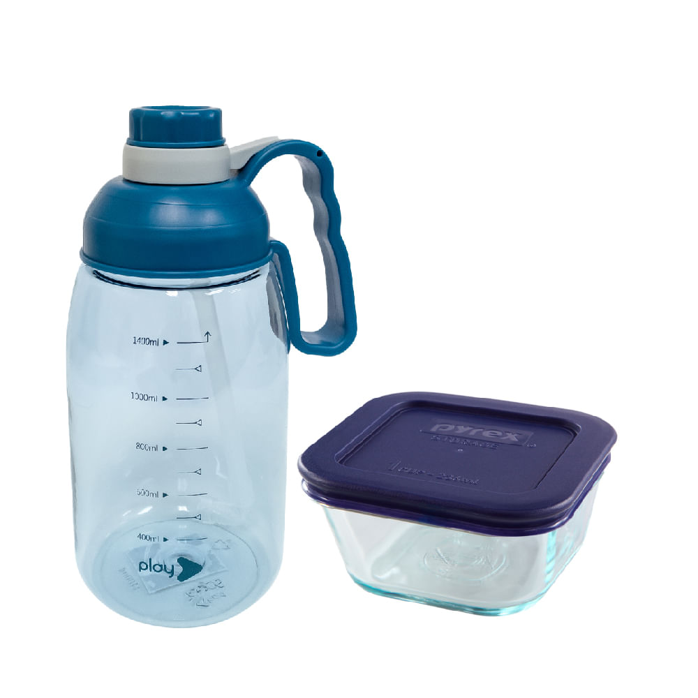 Pack Taper cuadrado Pyrex 236 ml + Tomatodo Scool 1.4L Blue - Real Plaza
