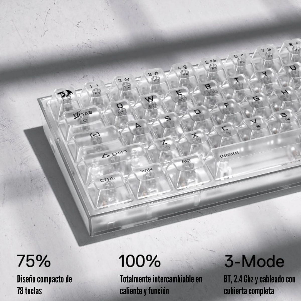 Teclado Redragon Pollux Pro K628CT Wireless Ice Silver Lineal - Real Plaza