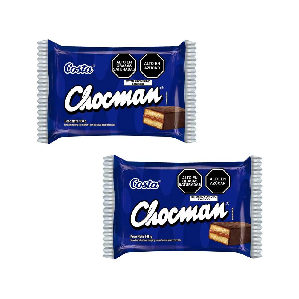Bizcocho Relleno con Manjar COSTA Chocman Bolsa 168g x 2un - Real Plaza