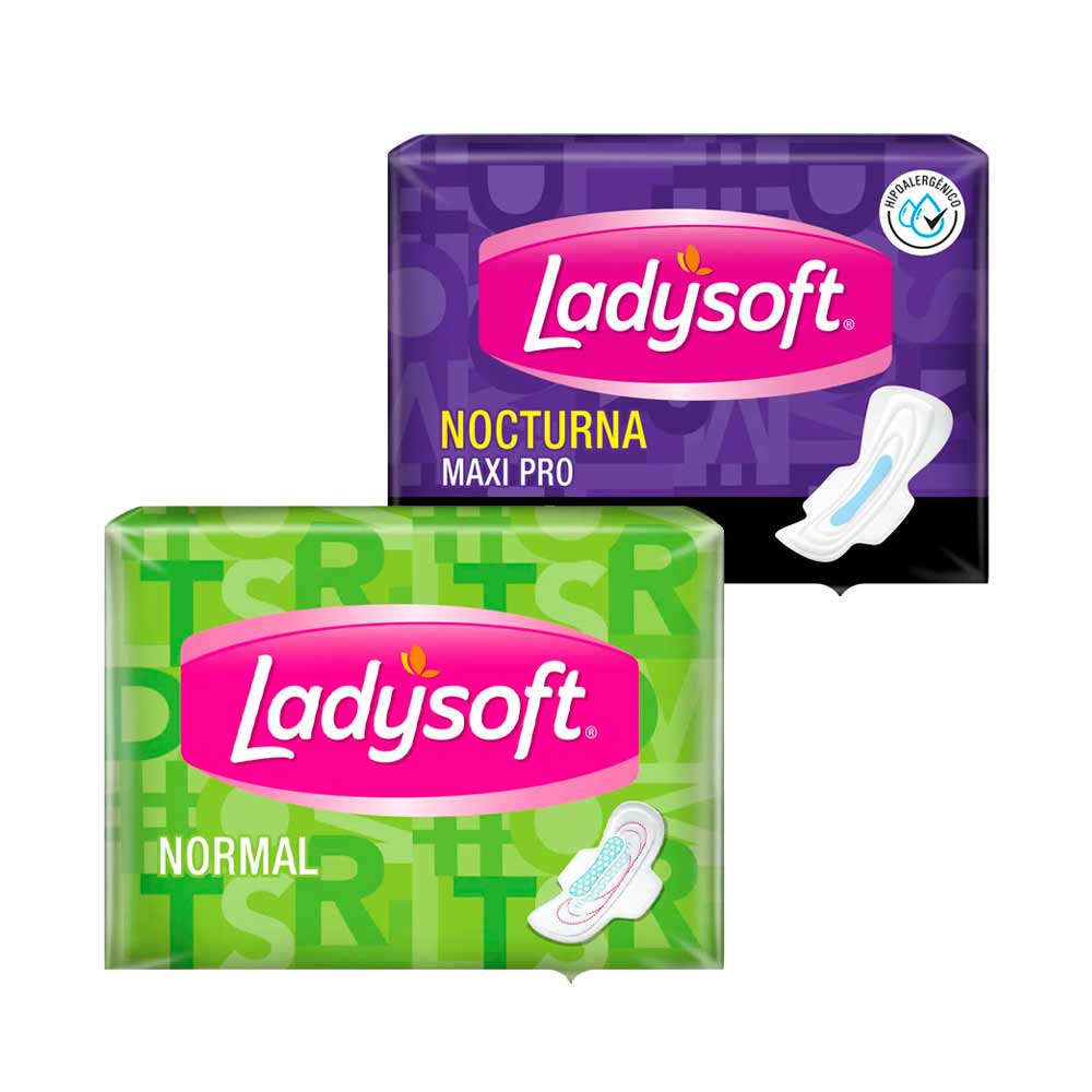 Pack LADYSOFT Toalla Higiénica Normal con Alas Paquete 42un + Toallas Higiénicas Nocturna Maxi ...