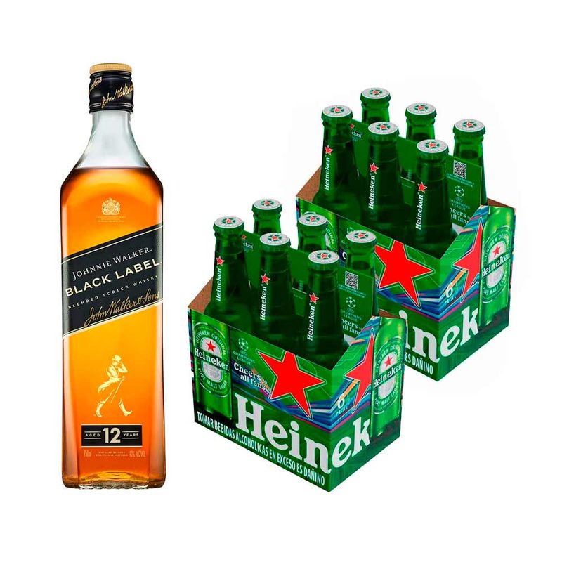 Pack Whisky JOHNNIE WALKER Black Label Botella 750ml + Cerveza HEINEKEN ...