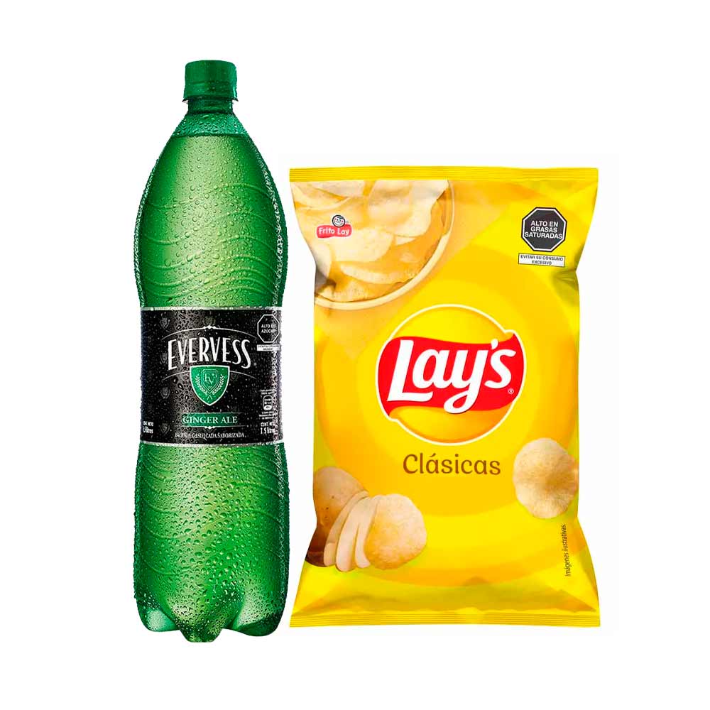 Pack Gaseosa EVERVESS Ginger Ale Botella 1.5L + Papas LAY'S Clásicas ...