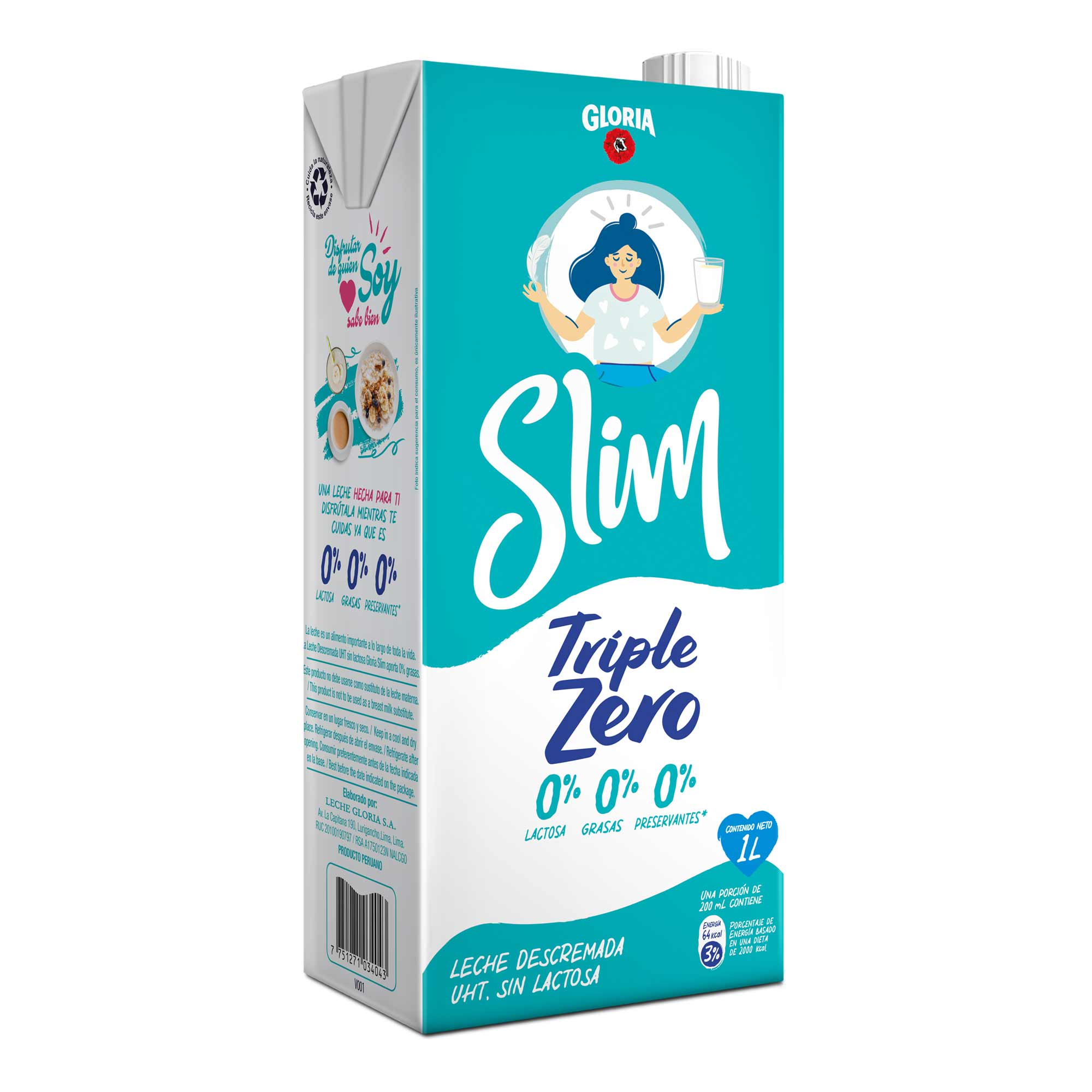Leche Descremada GLORIA Slim UHT Triple Zero Caja 1L - Real Plaza