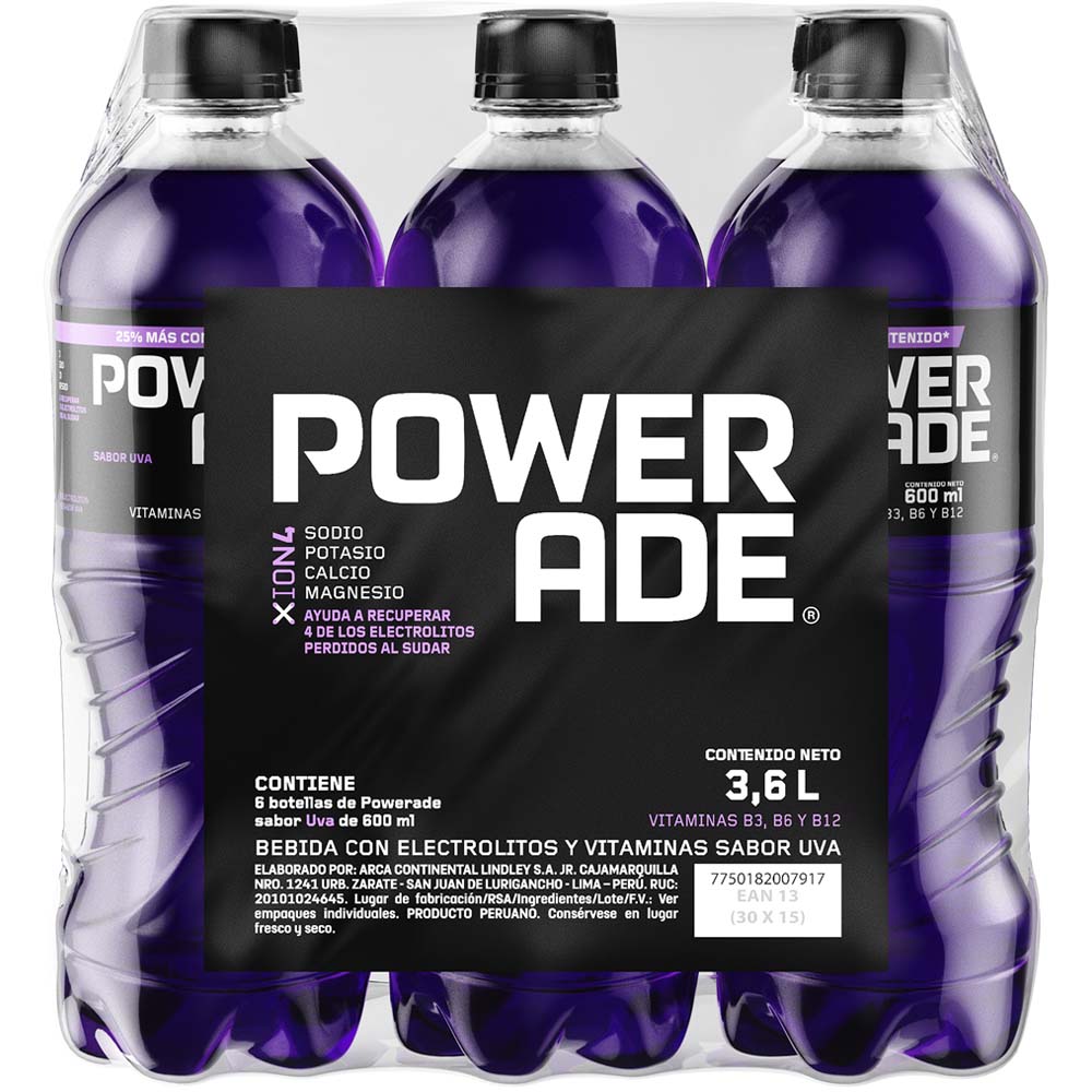 Bebida Rehidratante POWERADE Uva Botella 600ml Paquete 6un - Real Plaza