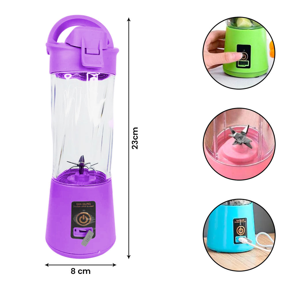 Licuadora Portátil Para Jugos Recargable USB Violeta - Real Plaza