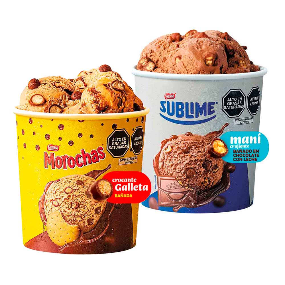 Pack Helado Trozos de Maní SUBLIME 900ml + Helado Chocolate y Trozos de ...