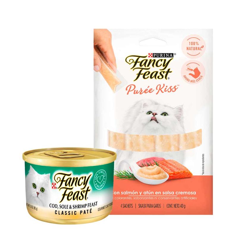 Pack FANCY FEAST Mousse Pescado y Camarón Lata 85g + FANCY FEAST WET ...