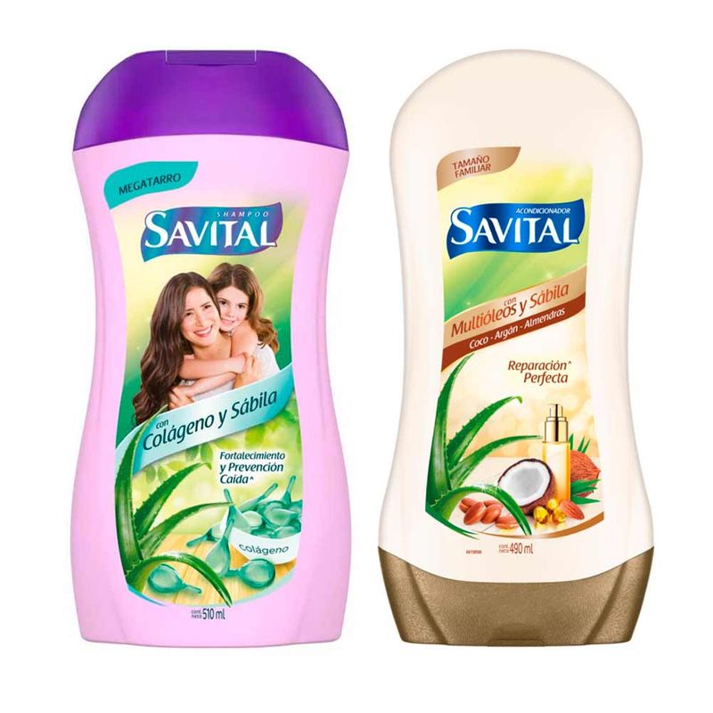 Pack Shampoo SAVITAL con Colágeno y Sábila Frasco 510ml ...