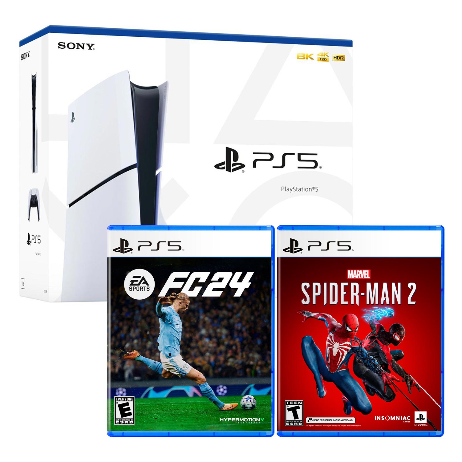 Consola Ps5 Slim Con Lector De Discos + Spider Man 2 + Ea Sport Fc 24 ...