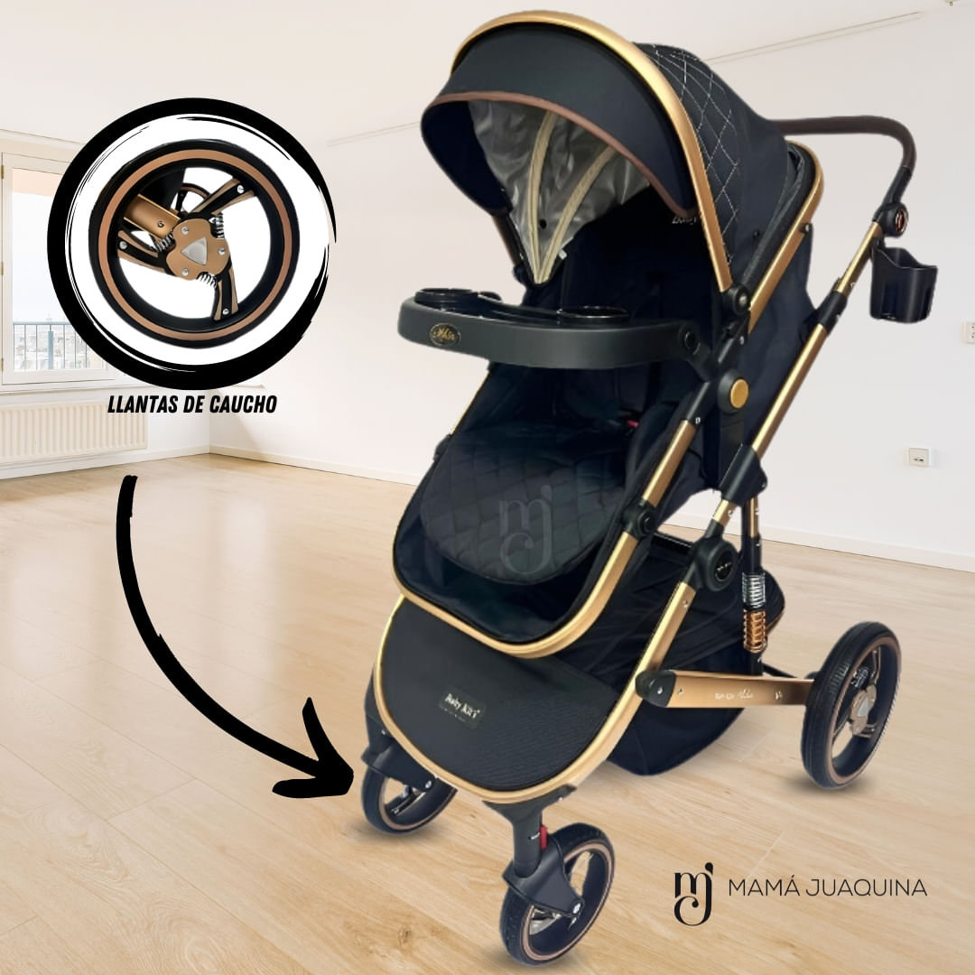 Coche Cuna de Lujo Milan Gold Negro - Real Plaza
